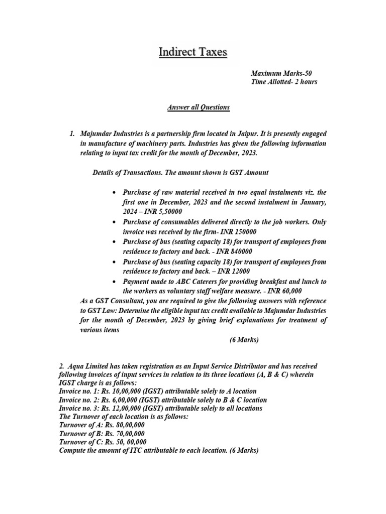 GST Test Paper Series - 3 | PDF | Value Added Tax | Invoice