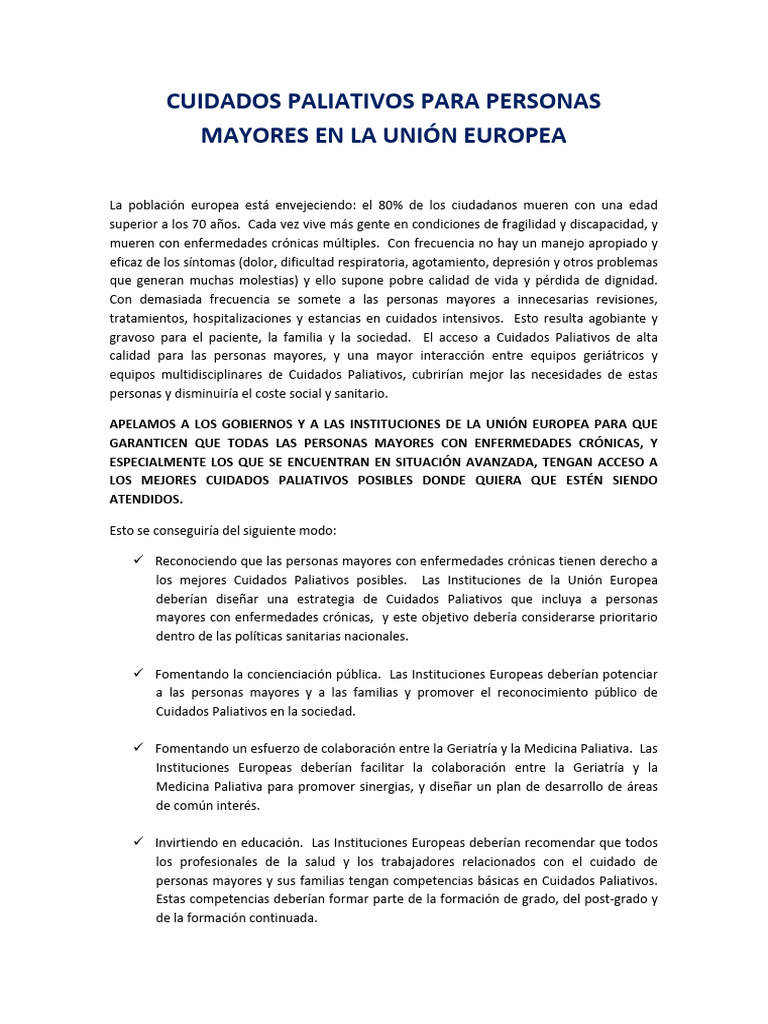 CUIDADOS PALIATIVOS PARA PERSONAS MAYORES EN LA UNIÓN EUROPEA | PDF | Cuidados paliativos ...