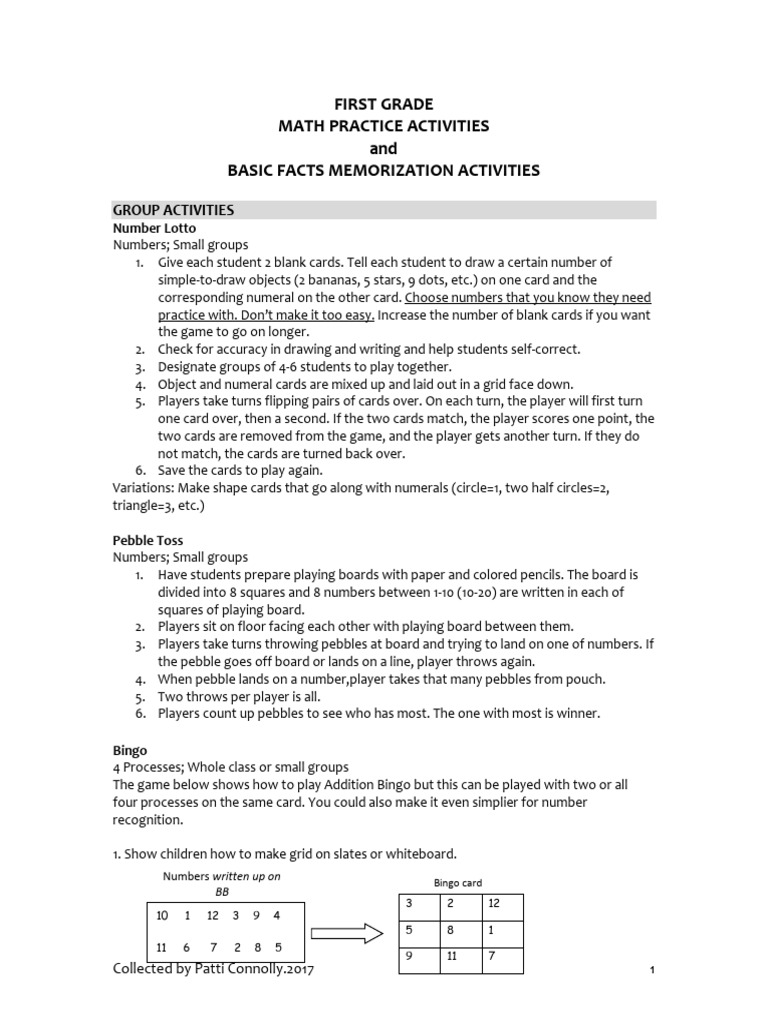 MATH Grade-1-Math-And-Basic-Facts-Memorization-Activities - 2017 ...