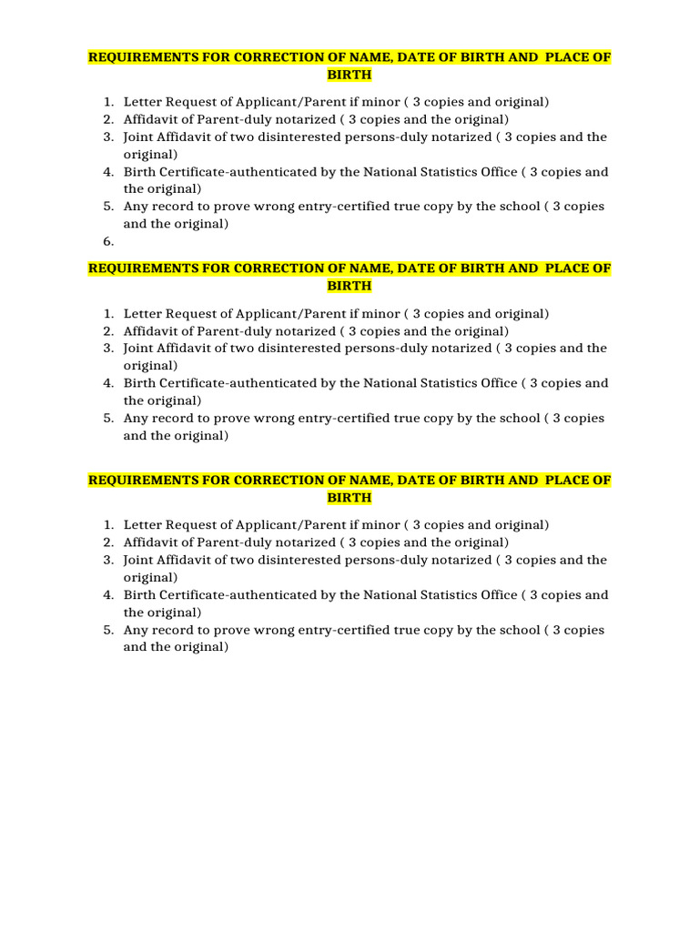 Requirements For Correction Of Name Pdf