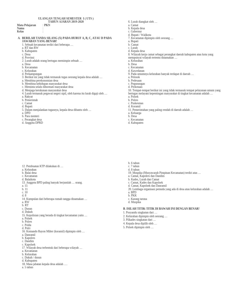 Soal Uts Kelas 4 | PDF