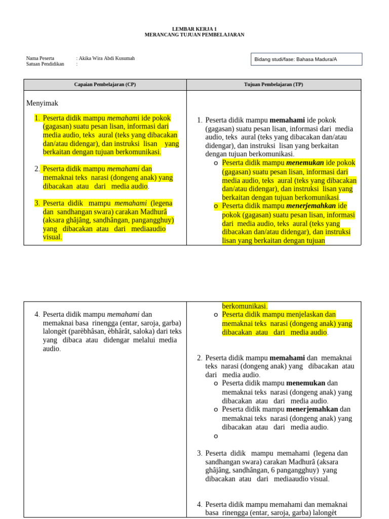 LEMBAR KERJA 1a - Kelas 3 | PDF | Kajian Bahasa Asing | Sains & Matematika