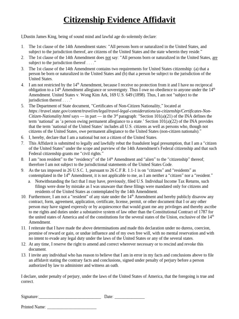 Citizenship Evidence Affidavit | PDF | Citizenship | Justice