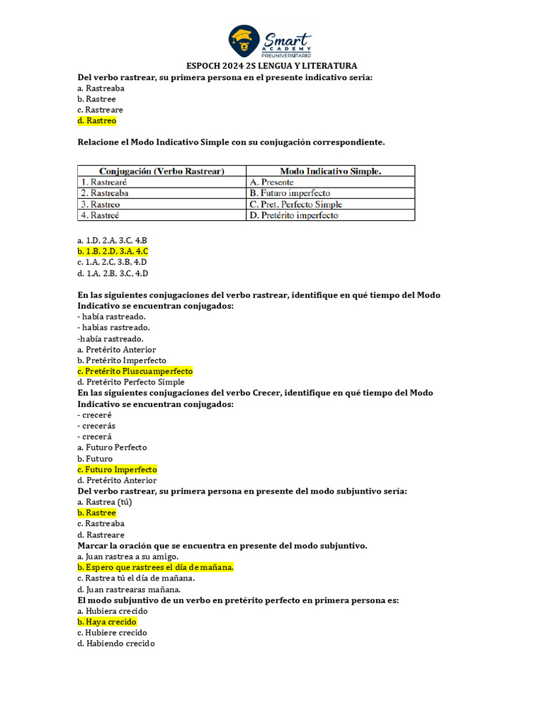 Repaso 02 Espoch Verbos y Lectura | PDF | Conjugación gramatical | Morfología Lingüística