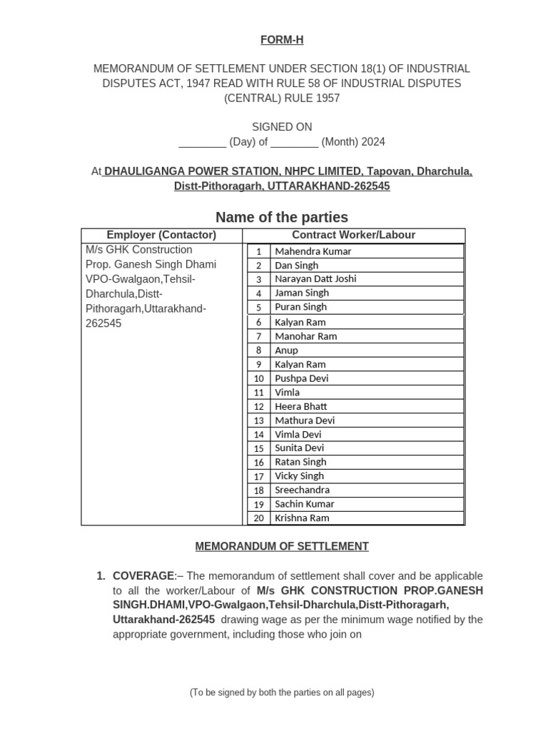 CONTRACT AGREEMENT (1) FORM -H (1) | PDF | Wage | Employment