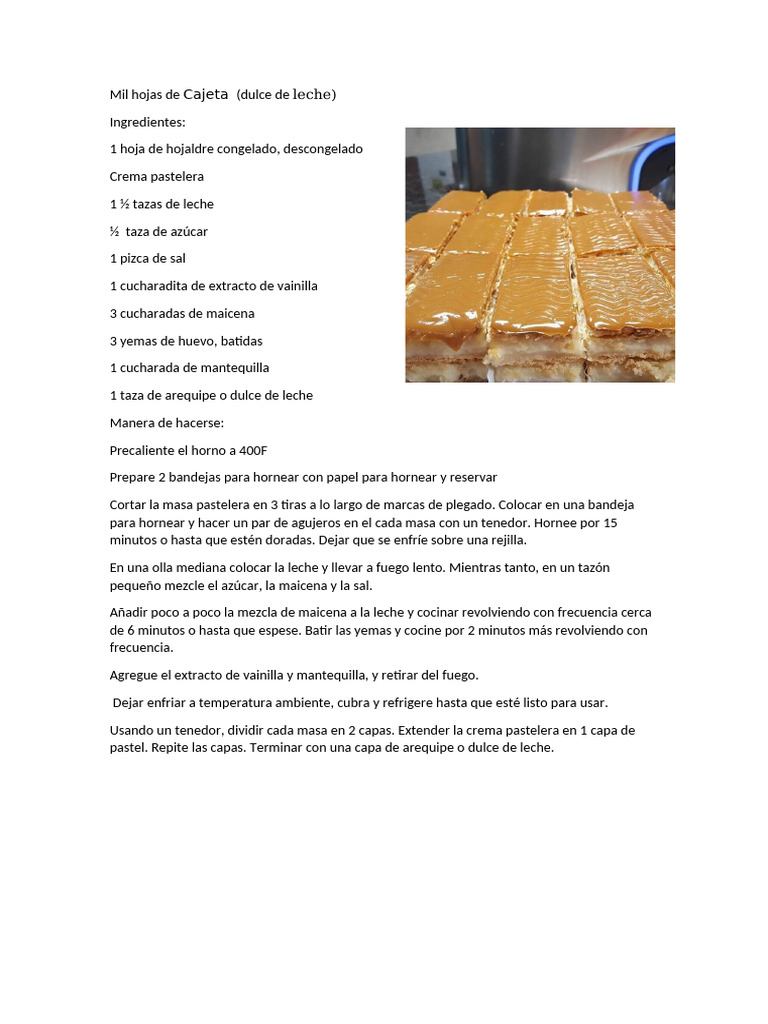 Mil Hojas de Cajeta (Dulce de Leche) | PDF