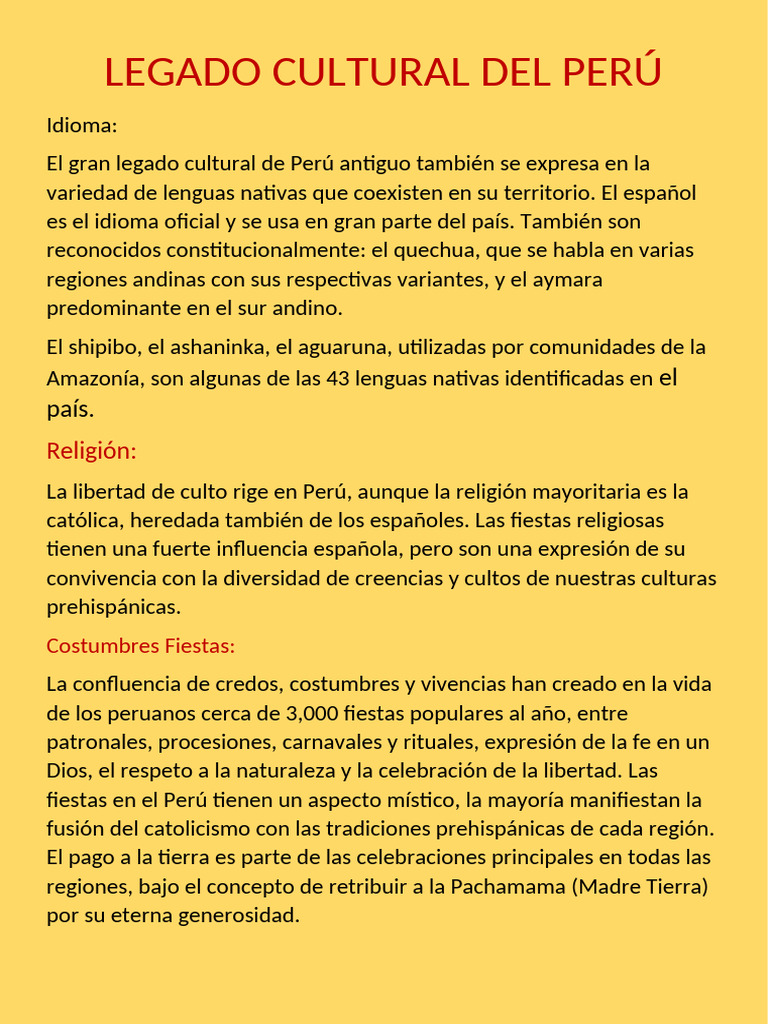 Legado Cultural Del Perú | PDF