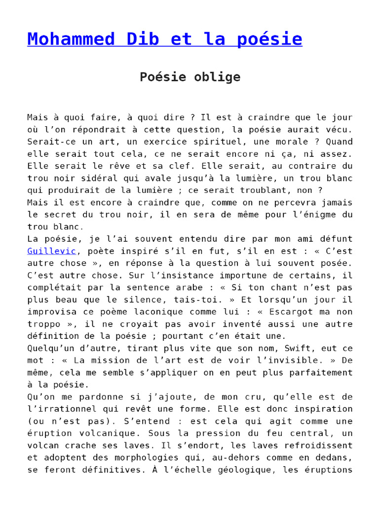 Mohammed Dib et la poésie | PDF