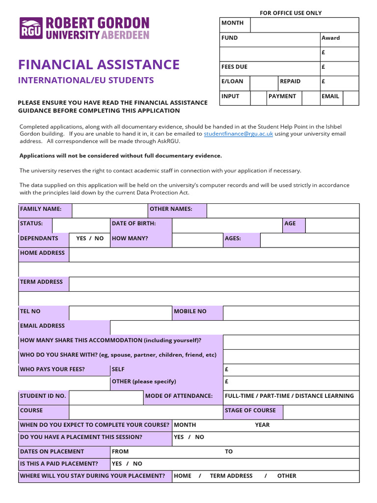 RGU Financial Assistance Application Guide | PDF | Cost Of Living | Banks