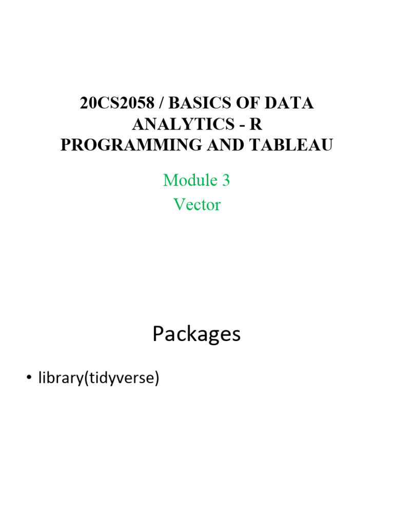 R Programming: Vectors Basics Guide | PDF | Computer Programming | Computing