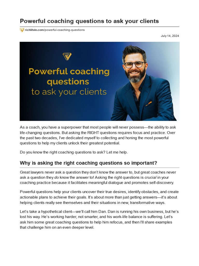 Powerful coaching questions to ask your clients - Rich Litvin | PDF ...