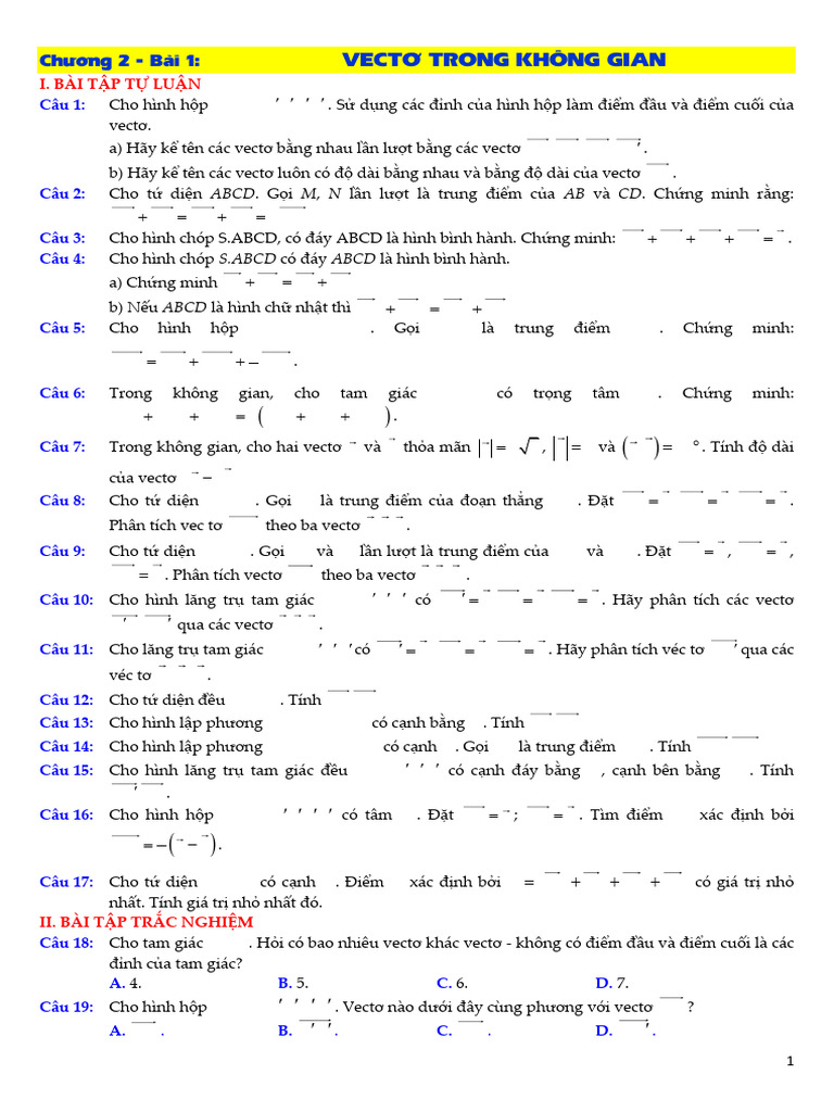 2.1. Vecto Trong Khong Gian - de Bai | PDF