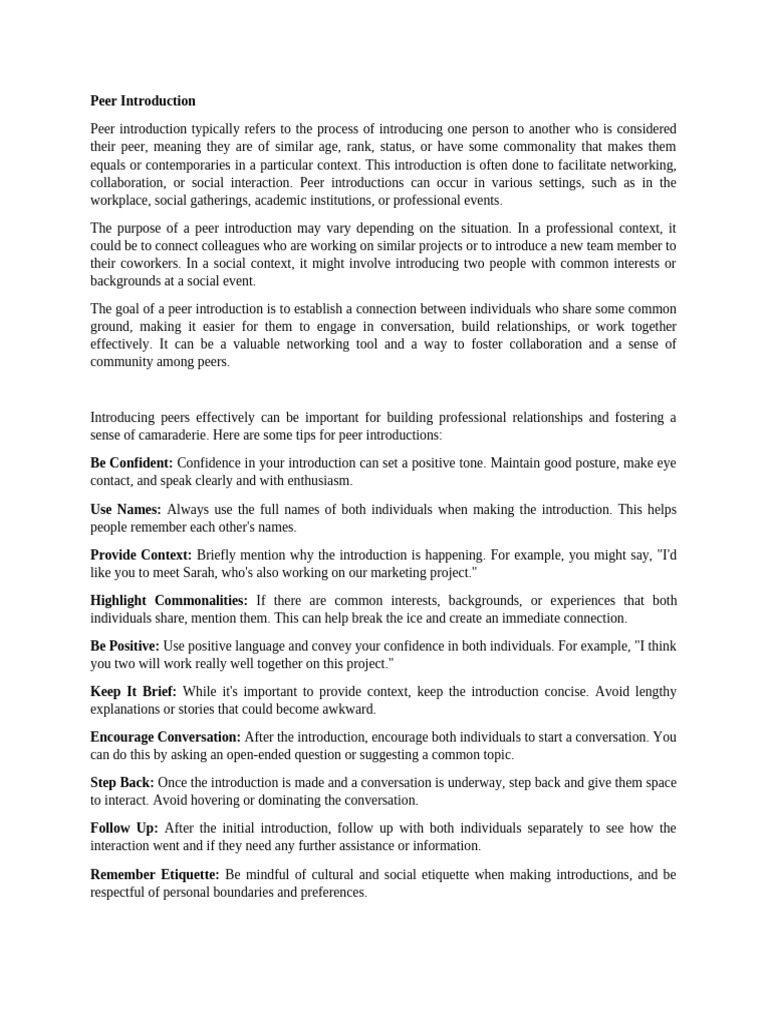 Peer Introduction | PDF | Conversation | Communication