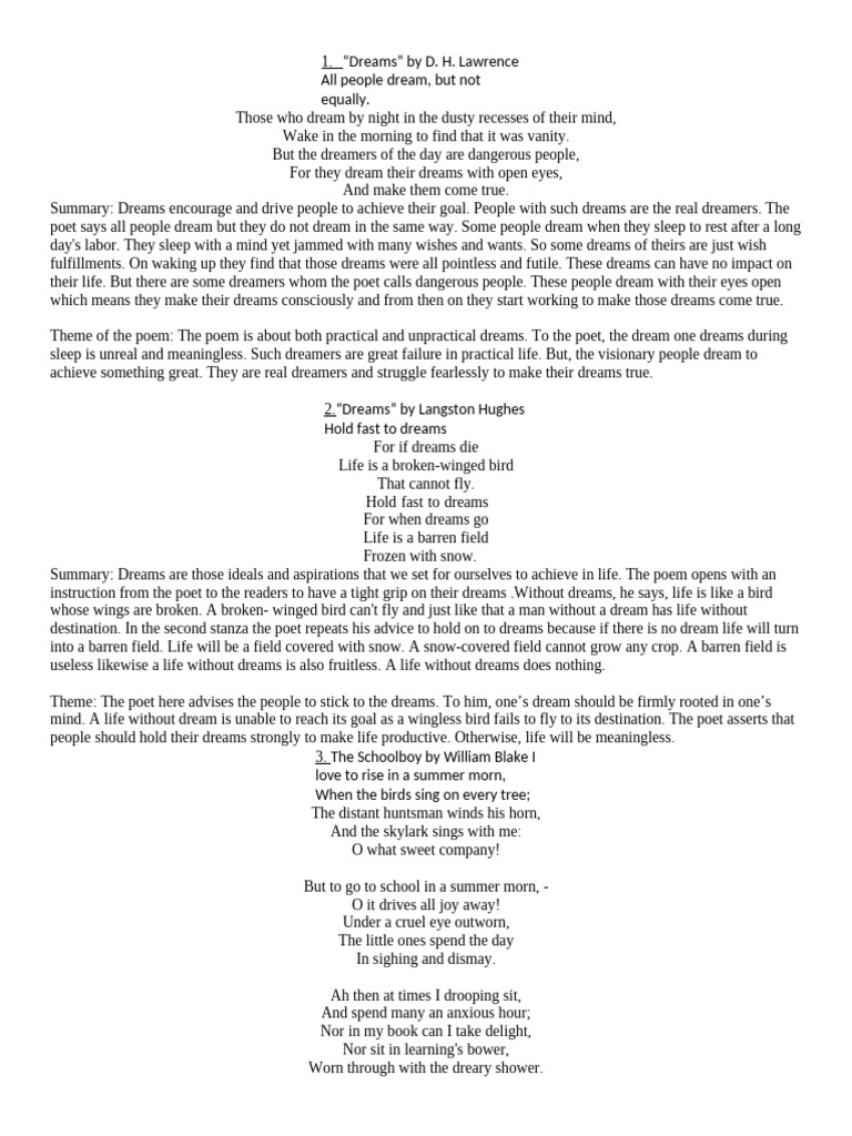 poem theme | PDF | Dream | Beauty