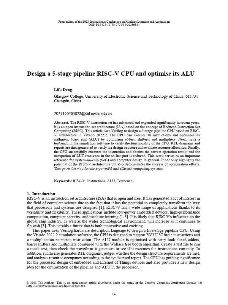 Design A 5 Stage Pipeline Risc V Cpu And Optimise Pdf Central