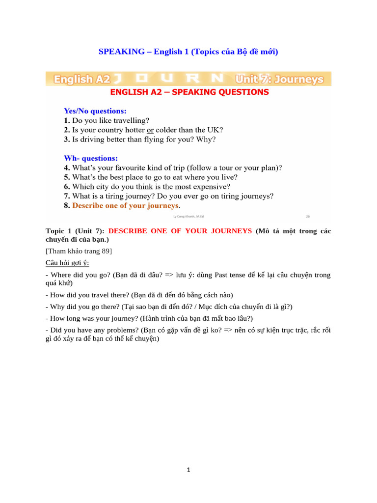 [English 1] New Speaking Topics - AV1 | PDF