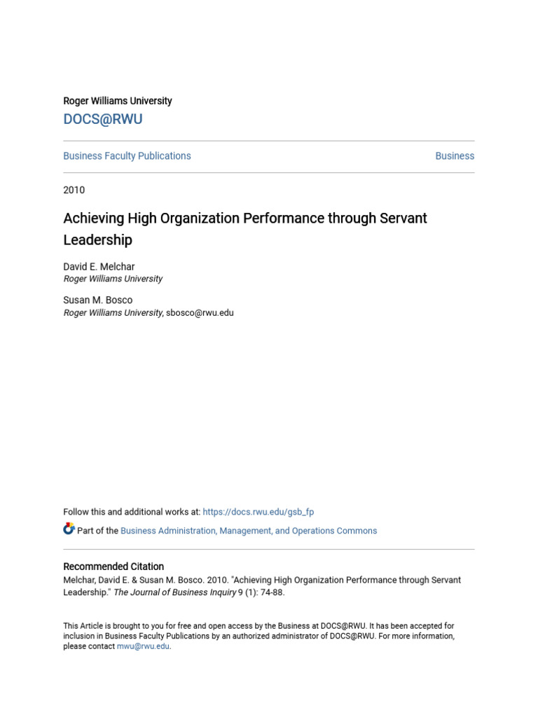achieving high organization performance through servant leadership ...