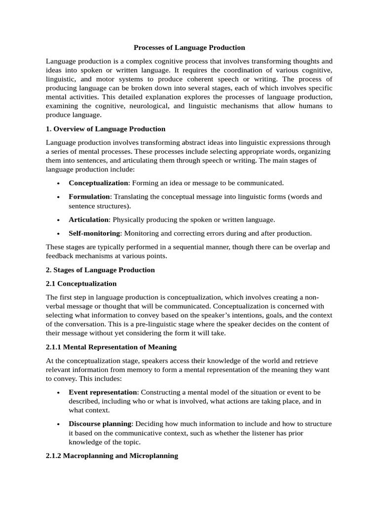 Processes of Language Production | PDF | Speech | Word