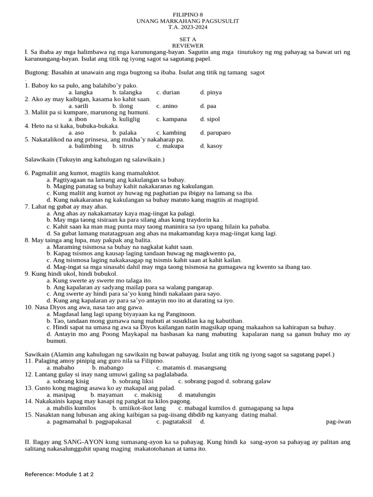 Set A Reviewer | PDF