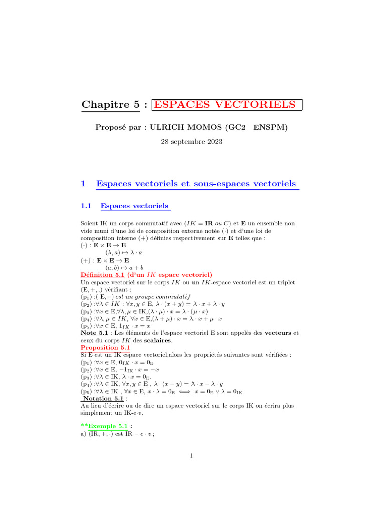 Espaces Vectoriels | PDF | Espace vectoriel | Analyse mathématique