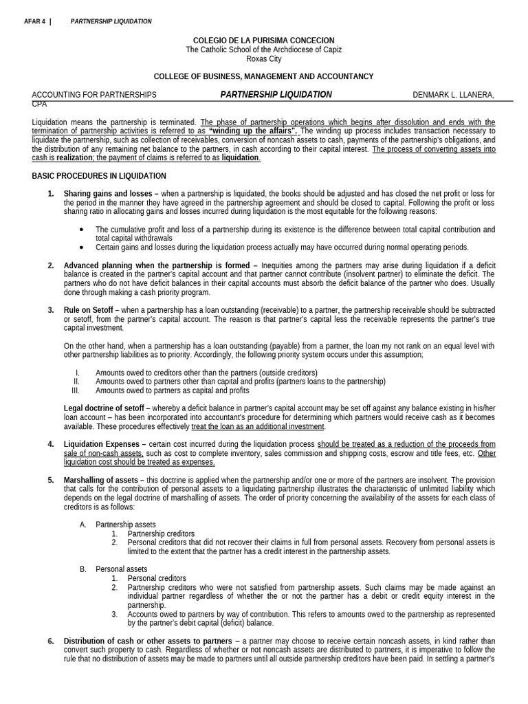 AFAR 4 Partnership Liquidation | PDF | Partnership | Book Value
