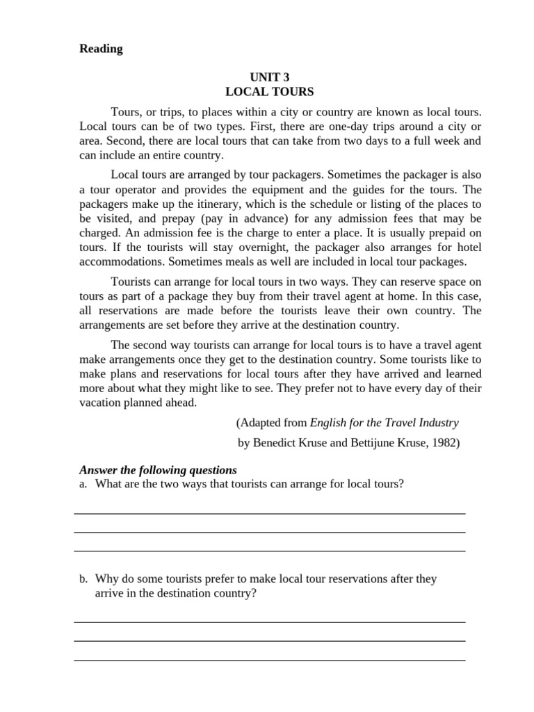 Unit 3 - Local Tours | PDF | Fee