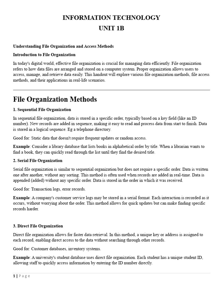 File Organisation and Access (Serial, Sequential and Direct) - 1 | PDF ...