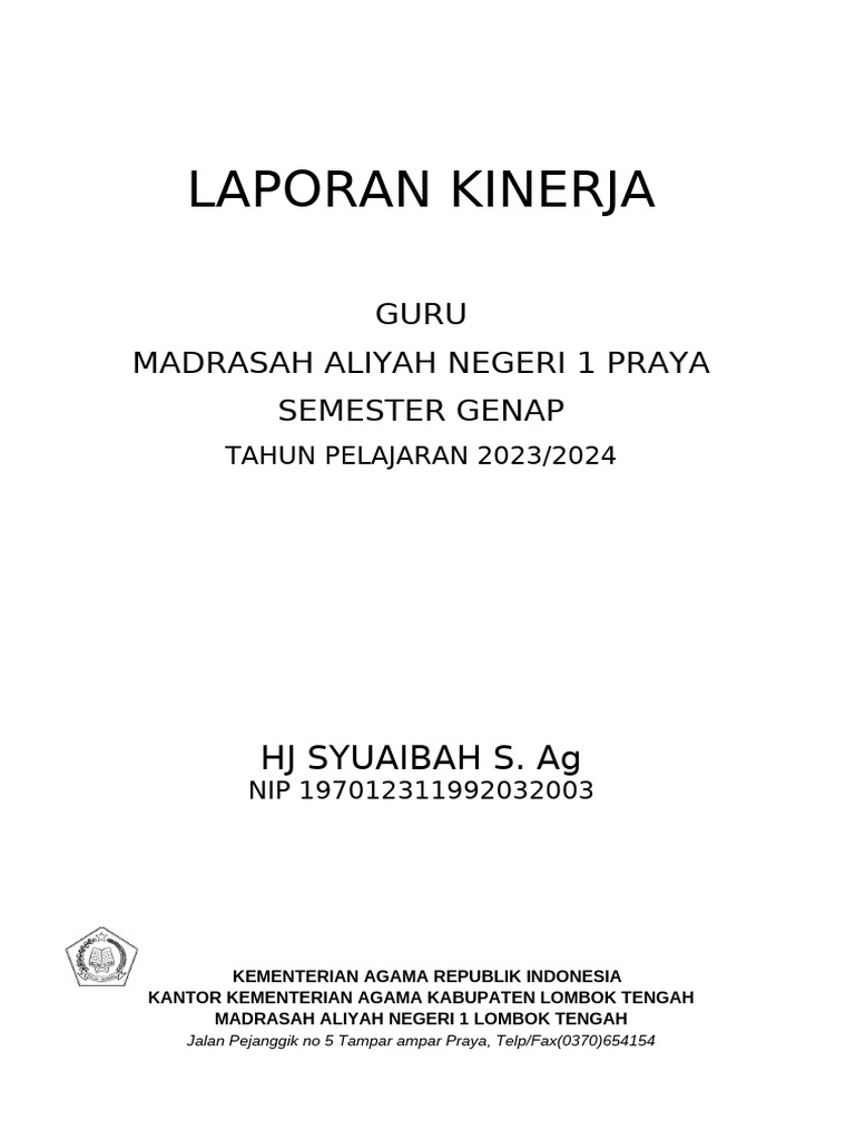 Laporan Kinerja Guru Kimia MAN 1 Praya | PDF