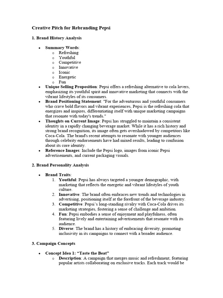 Creative Pitch For Rebranding Pepsi | PDF | Brand | Pepsi