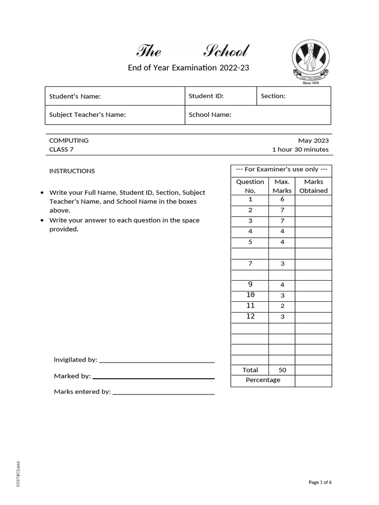 Class 7 Computing EOY 2022-23 - 20240422 - 0001 | PDF | Computer Programming | Programming Language