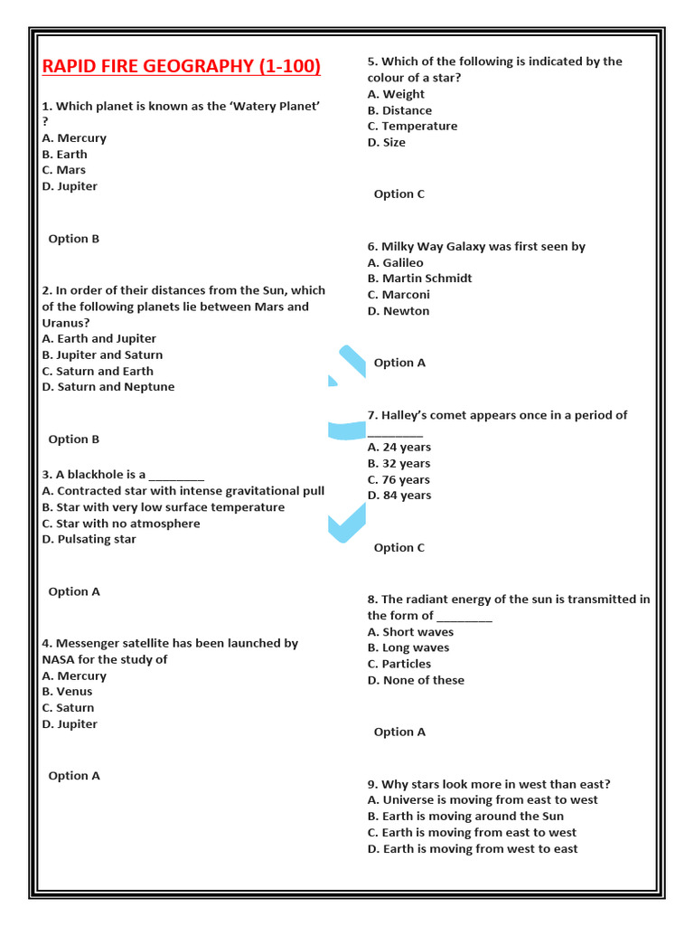 Rapid Fire Geography Quiz: Space Facts | PDF | Planets | Solar System