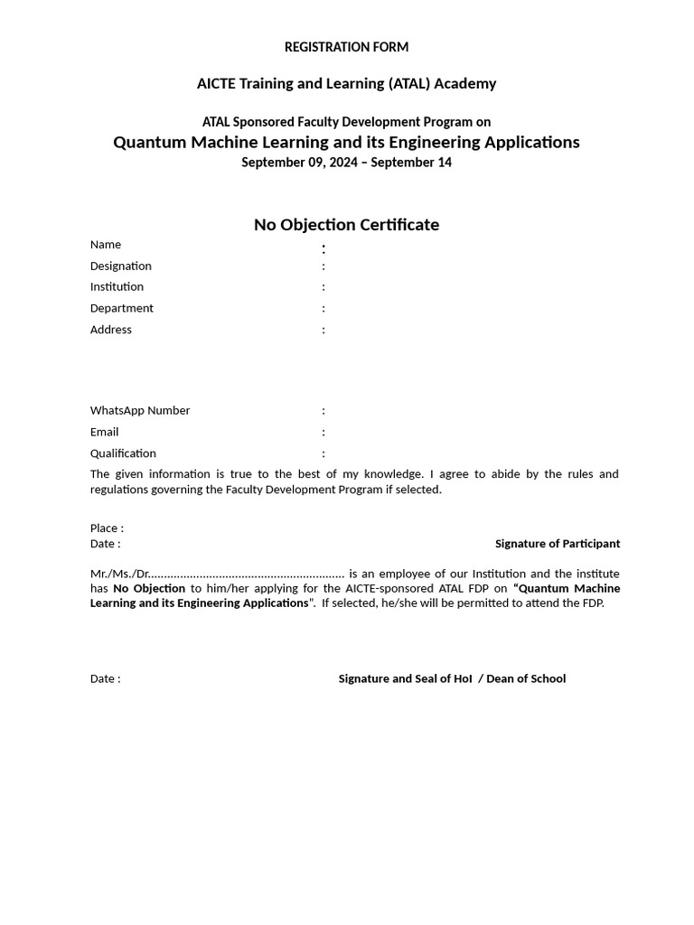 ATAL FDP Registration for Quantum ML | PDF | Career & Growth
