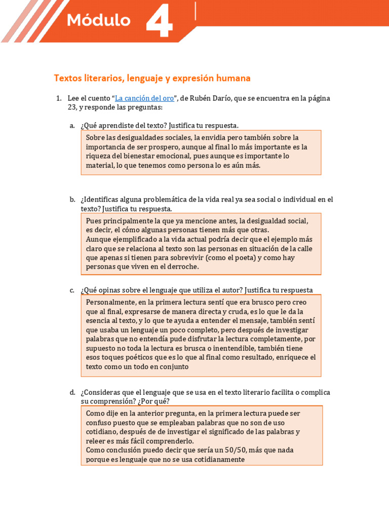 Textos Literarios, Lenguaje y Expresión Humana: La Canción Del Oro | PDF
