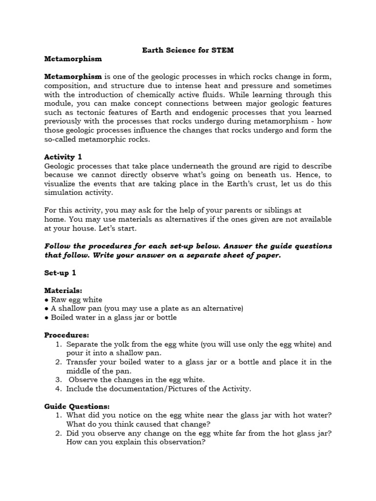 Metamorphism Group-Activity | PDF | Rock (Geology) | Minerals