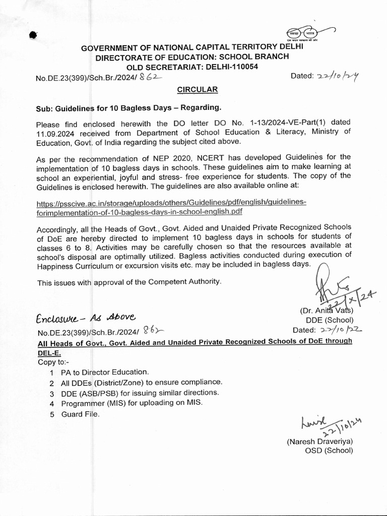 Guidelines for 10 Bagless Days in Schools | PDF | Education Policy ...