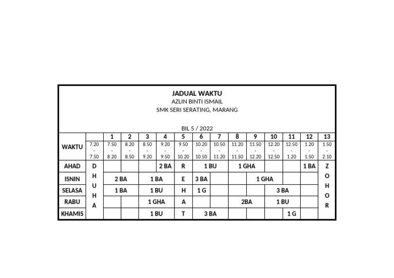Jadual Waktu Kosong (12 Waktu) | PDF