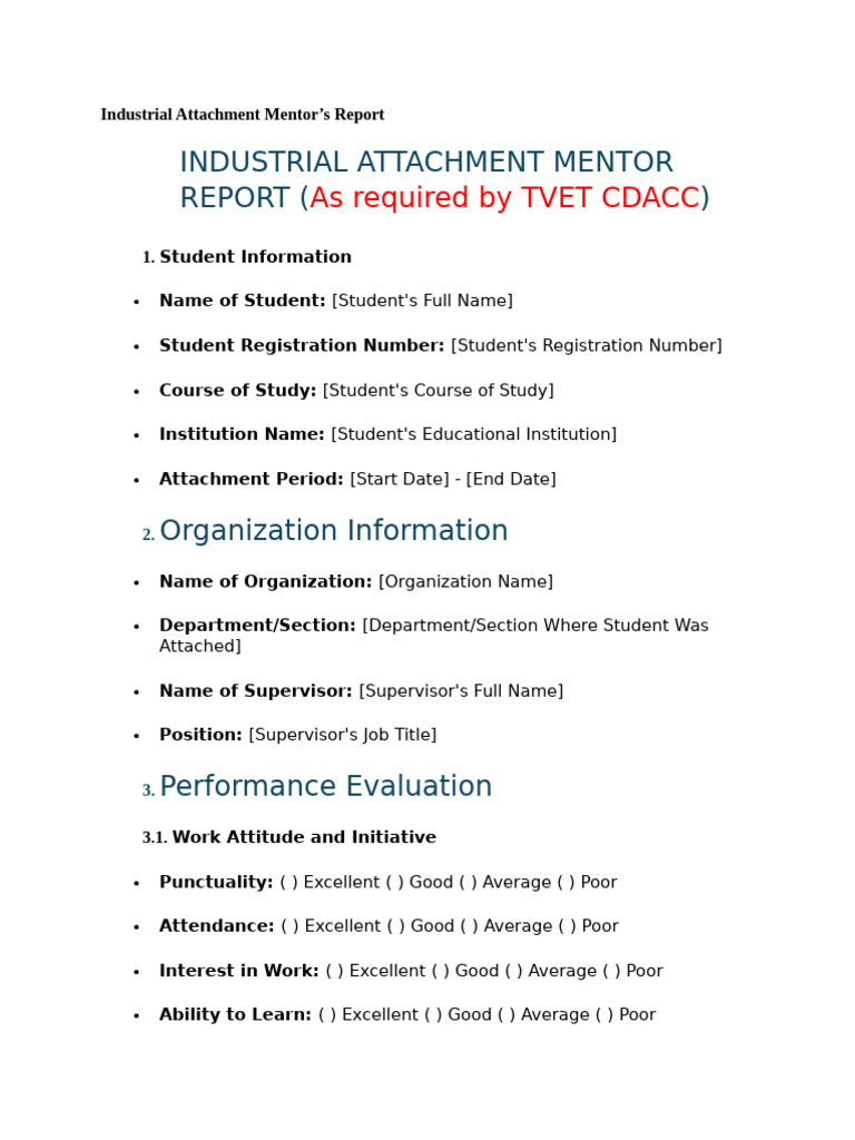 Industrial Attachment Mentor Report Writing Template | PDF | Business ...