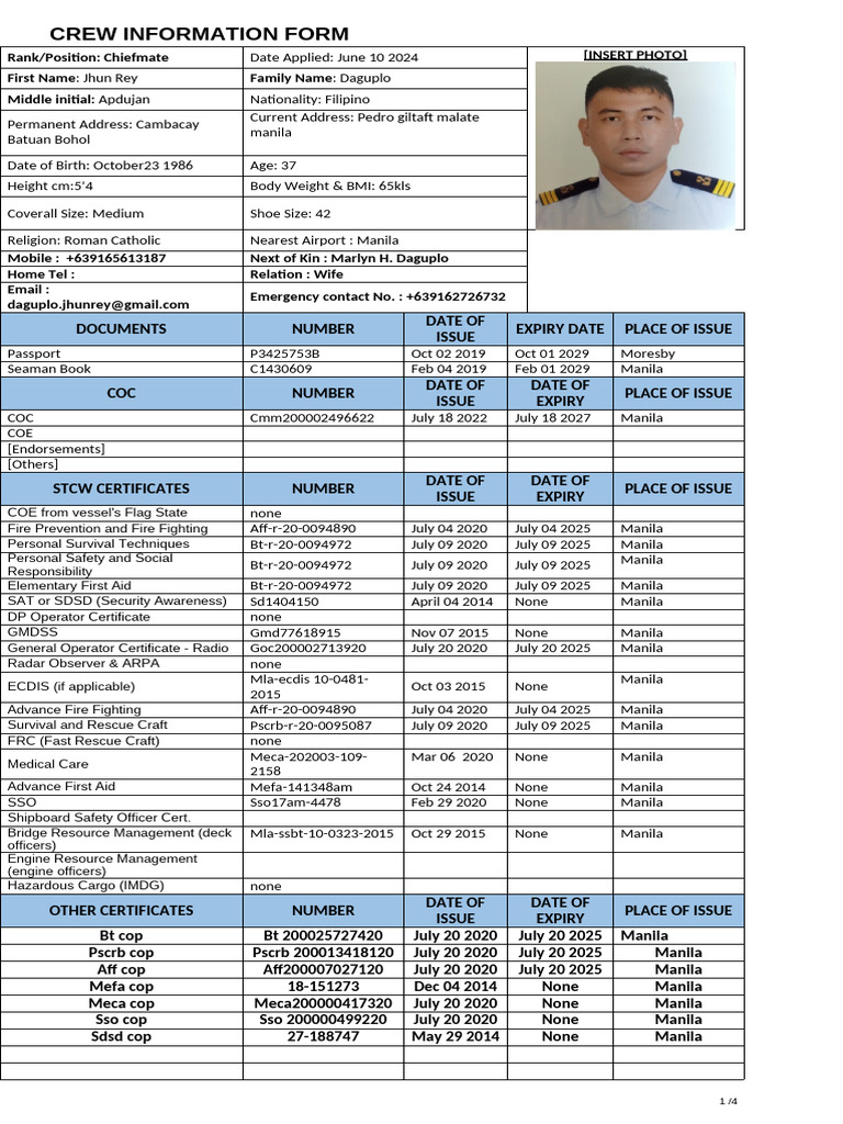 My CV June 10 2024 | PDF | Ships | Water Transport