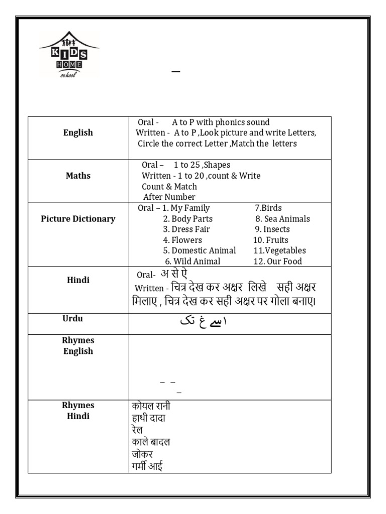 Nursery Syllabus & TT Half Yearly PDF | PDF