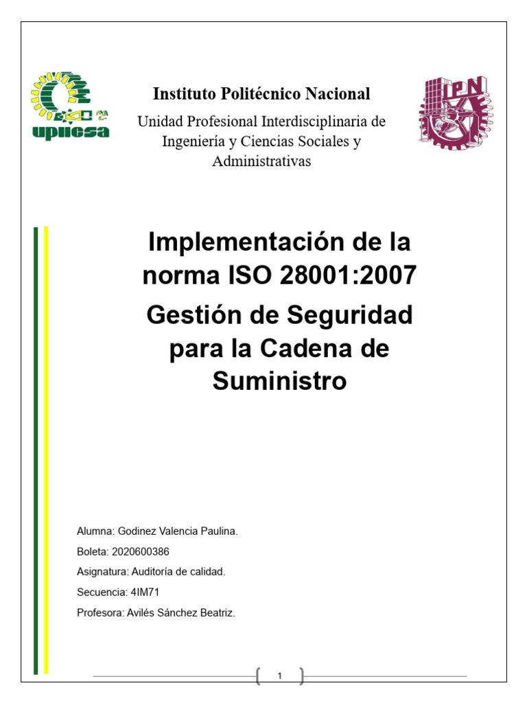 Implementación Norma ISO 28001 | PDF | Contraseña | Cadena de suministro
