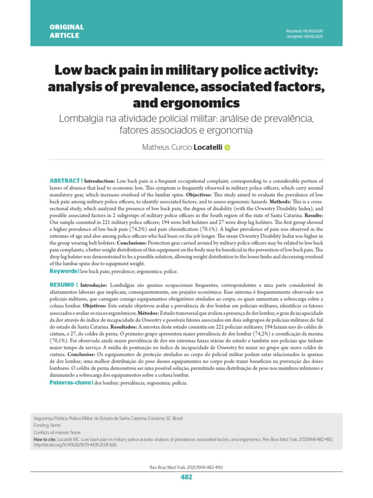 Low Back Pain in Military Police Activity Analysis | PDF | Low Back ...