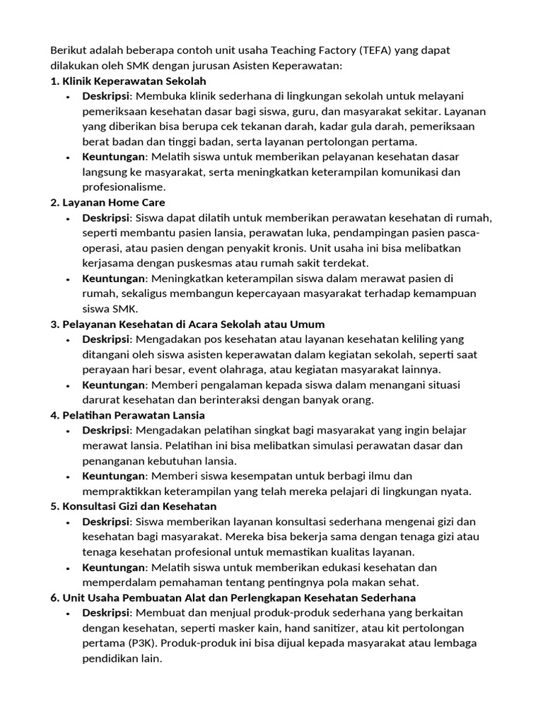 Beberapa Contoh Unit Usaha Teaching Factory LPKC | PDF