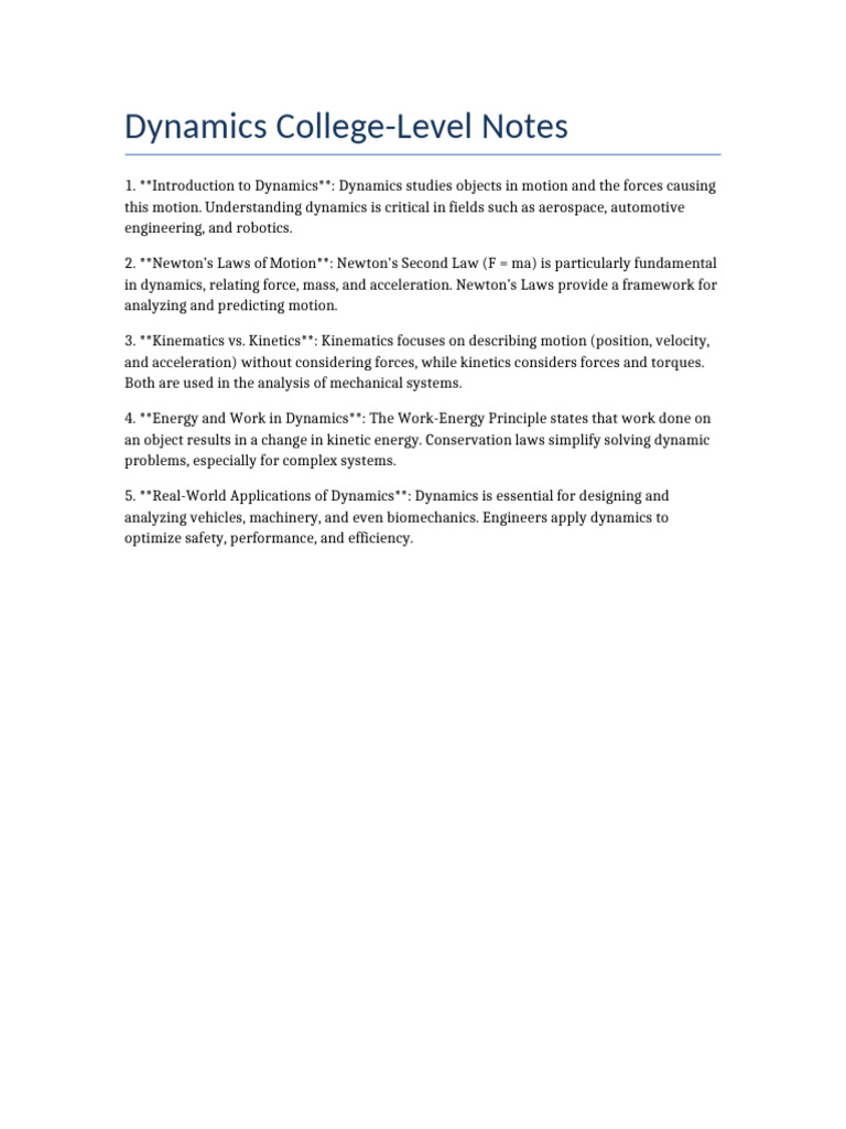 Dynamics College Level Notes | PDF
