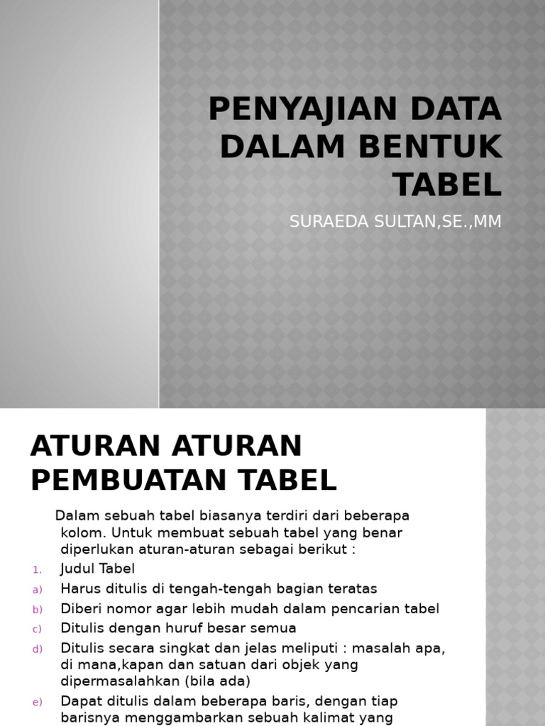 Lay.out 2 .Penyajian Data Dalam Bentuk Tabel | PDF
