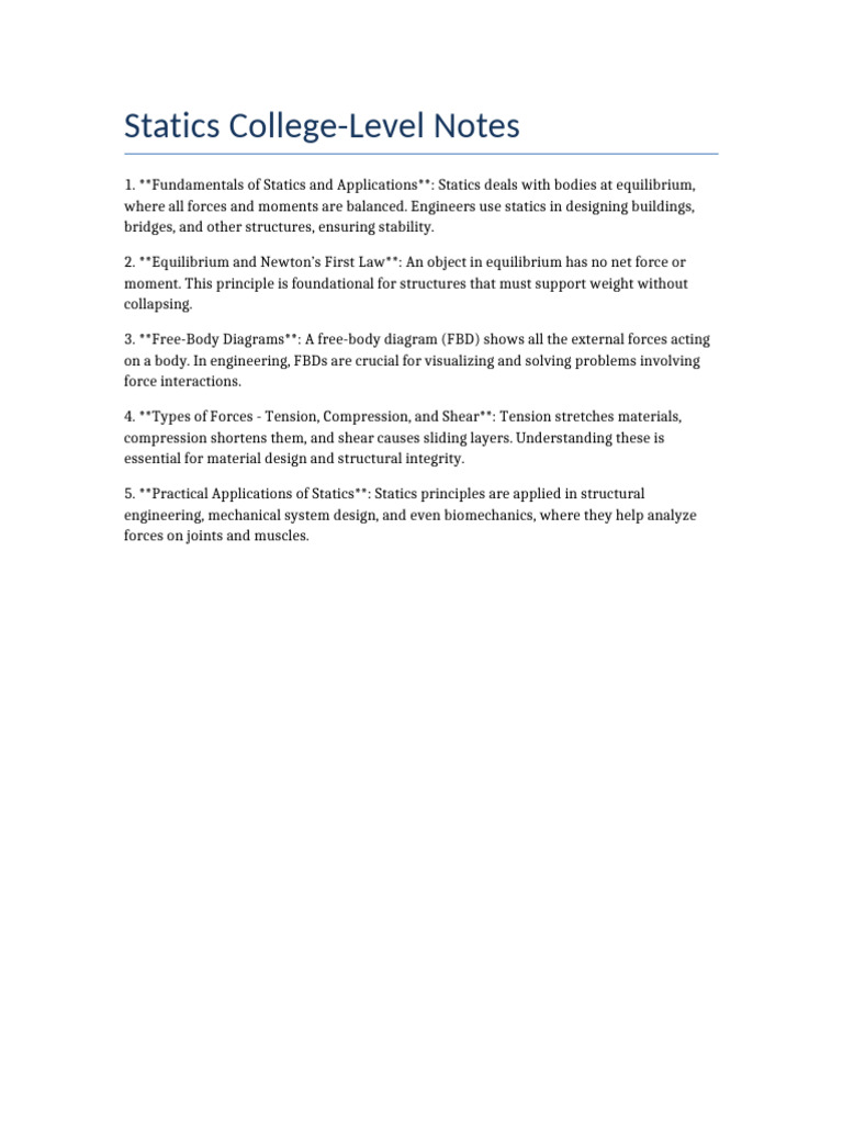 Statics College Level Notes | PDF