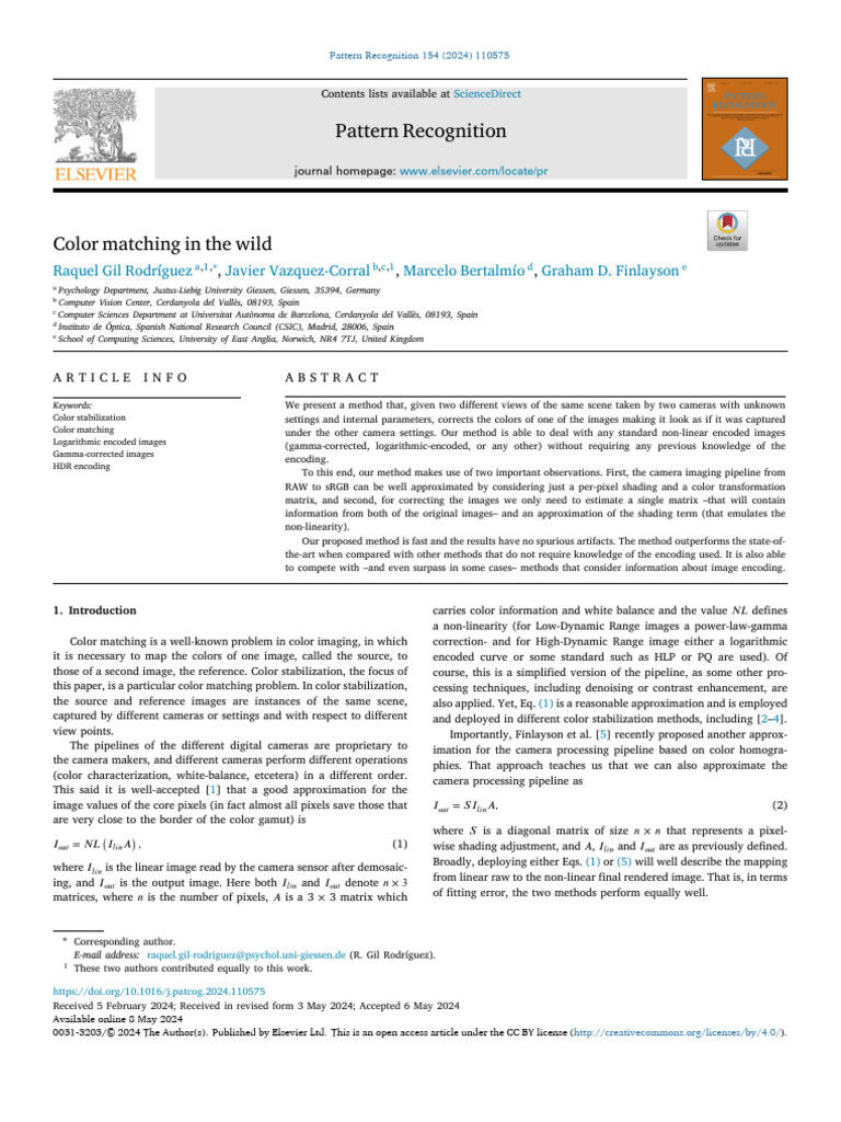 Color-matching-in-the-wild_2024_Pattern-Recognition | PDF | Matrix ...