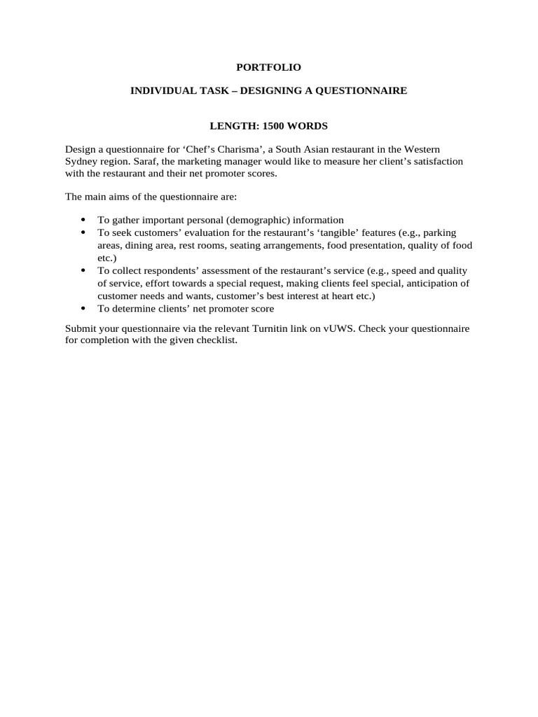 Portfolio - Questionnaire Instruction | PDF | Business