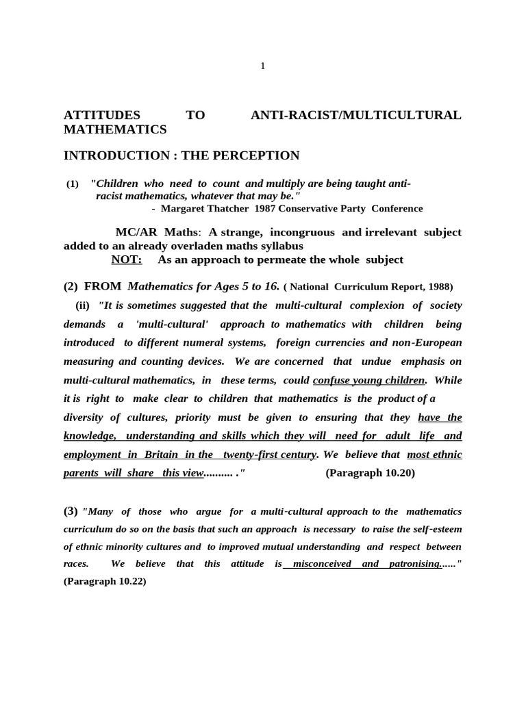 Anti-Racist Multicultural Mathematics Debate | PDF | Mathematics ...