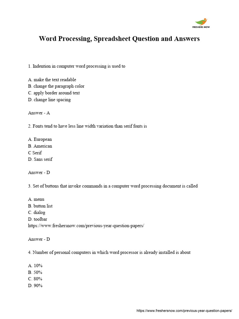HARTRON SETC Word Processing Spreadsheet Model Paper | PDF | Spreadsheet | Word Processor