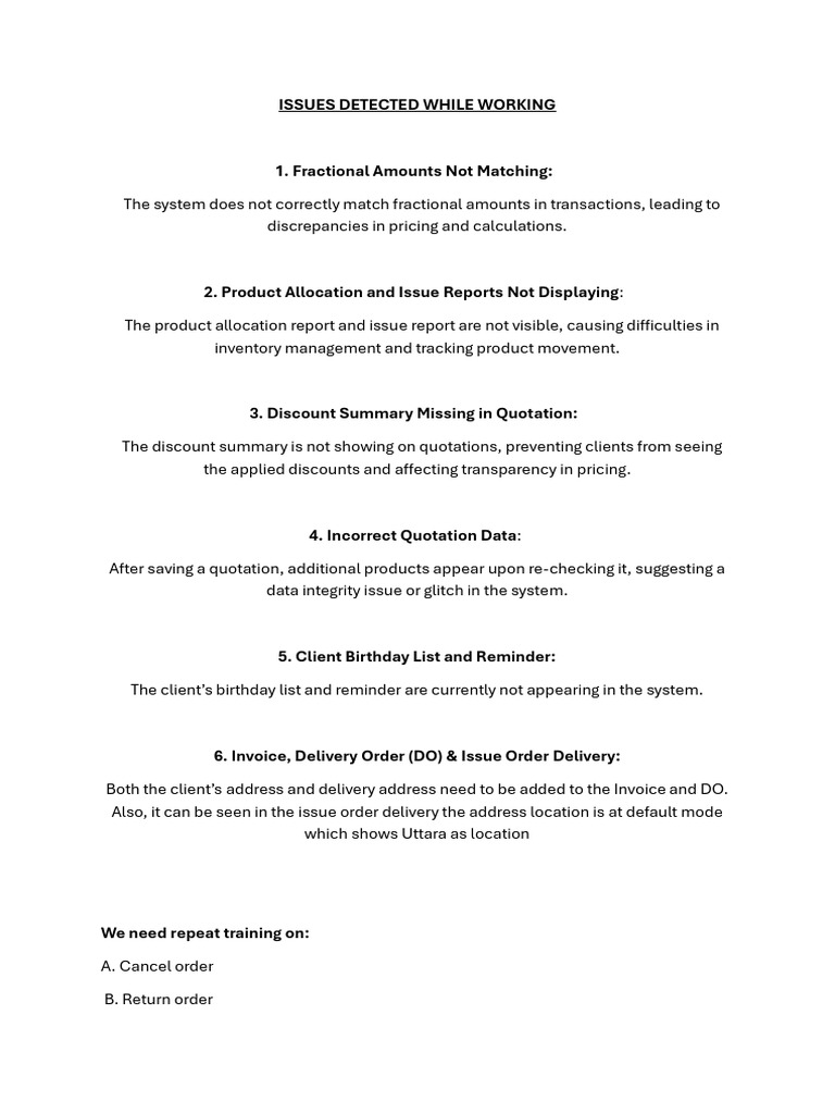 Issue Report From Sales & Marketing | PDF